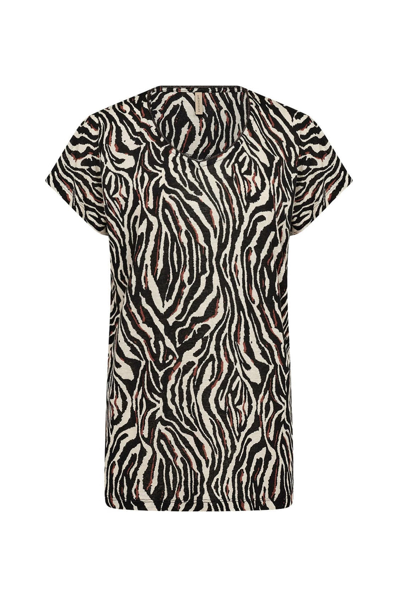 Soya Concept Lenise Animal Print Linen Blend T-Shirt - Black Combi – Potters of Buxton