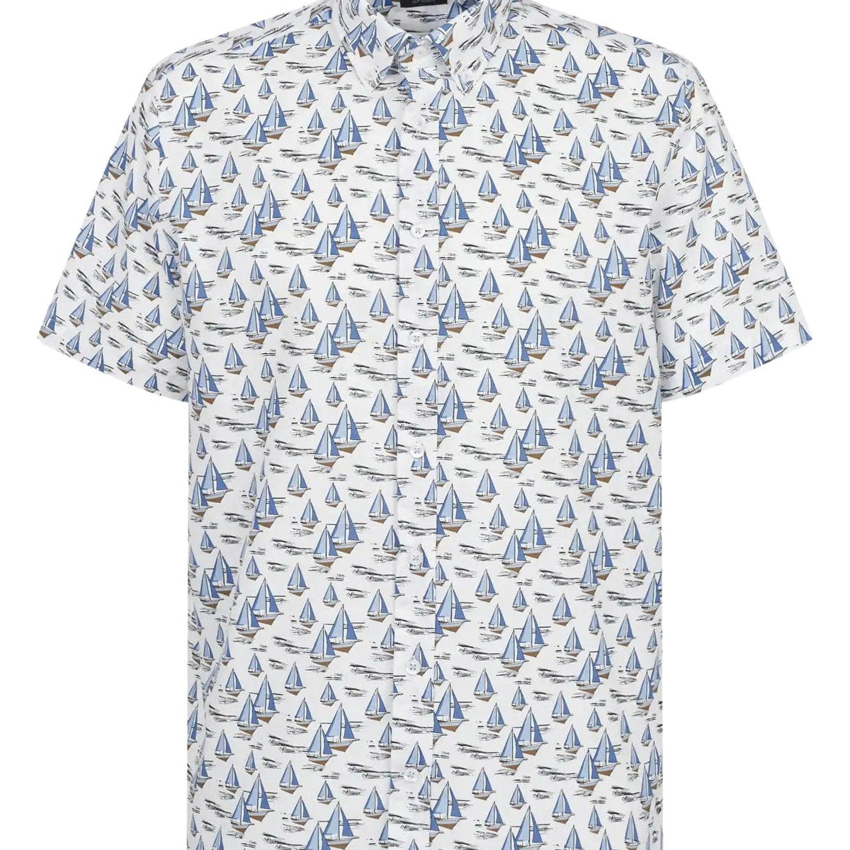 Bugatti Boat Print Cotton Shirt - Light Blue – Potters of Buxton