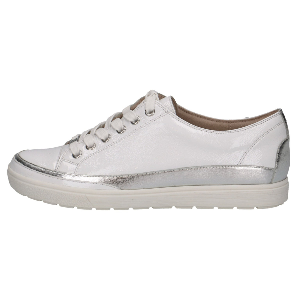 Caprice Silver Trim Leather Trainers - White Comb – Potters of Buxton