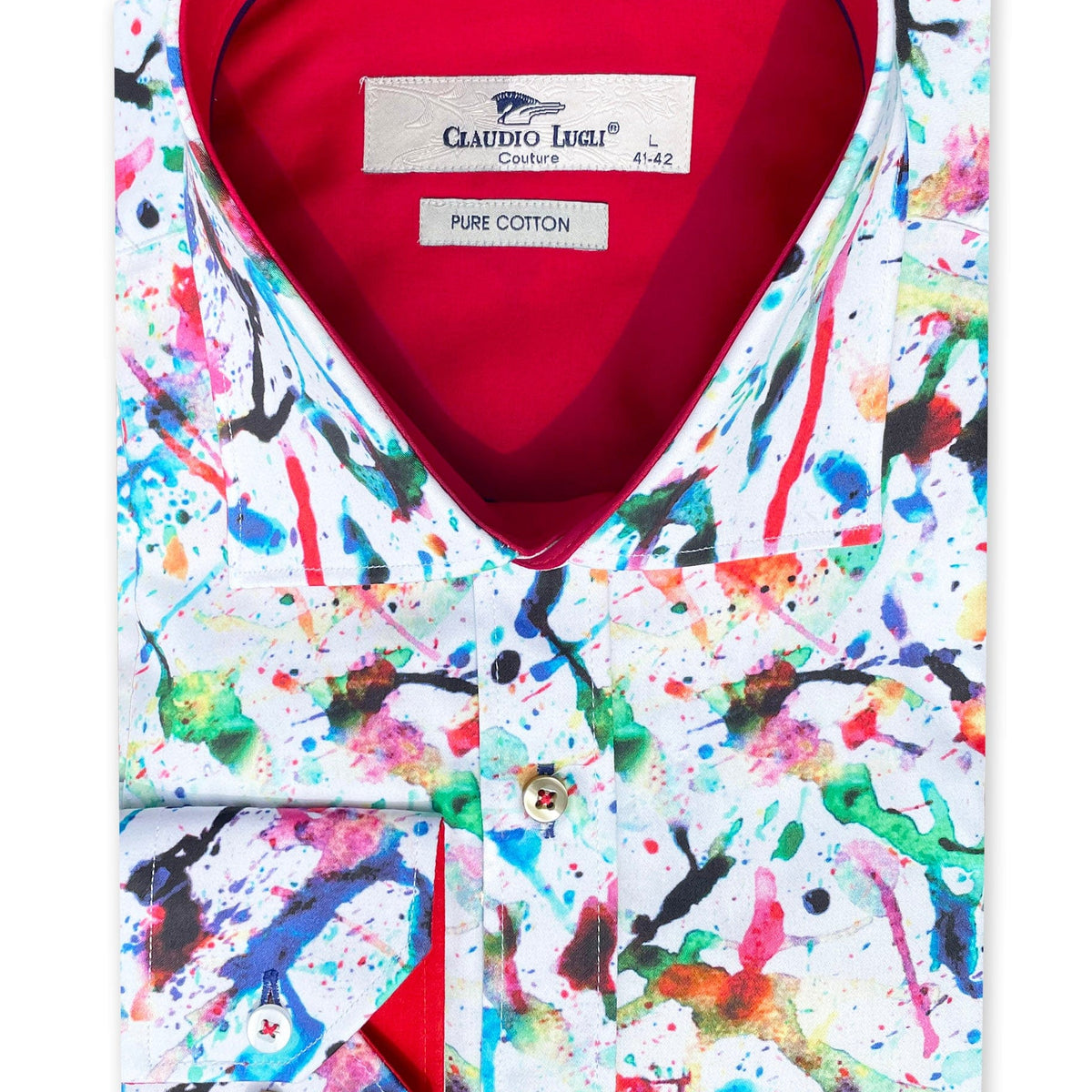 Claudio Lugli Satin Cotton Paint Splash Print Shirt - White – Potters ...