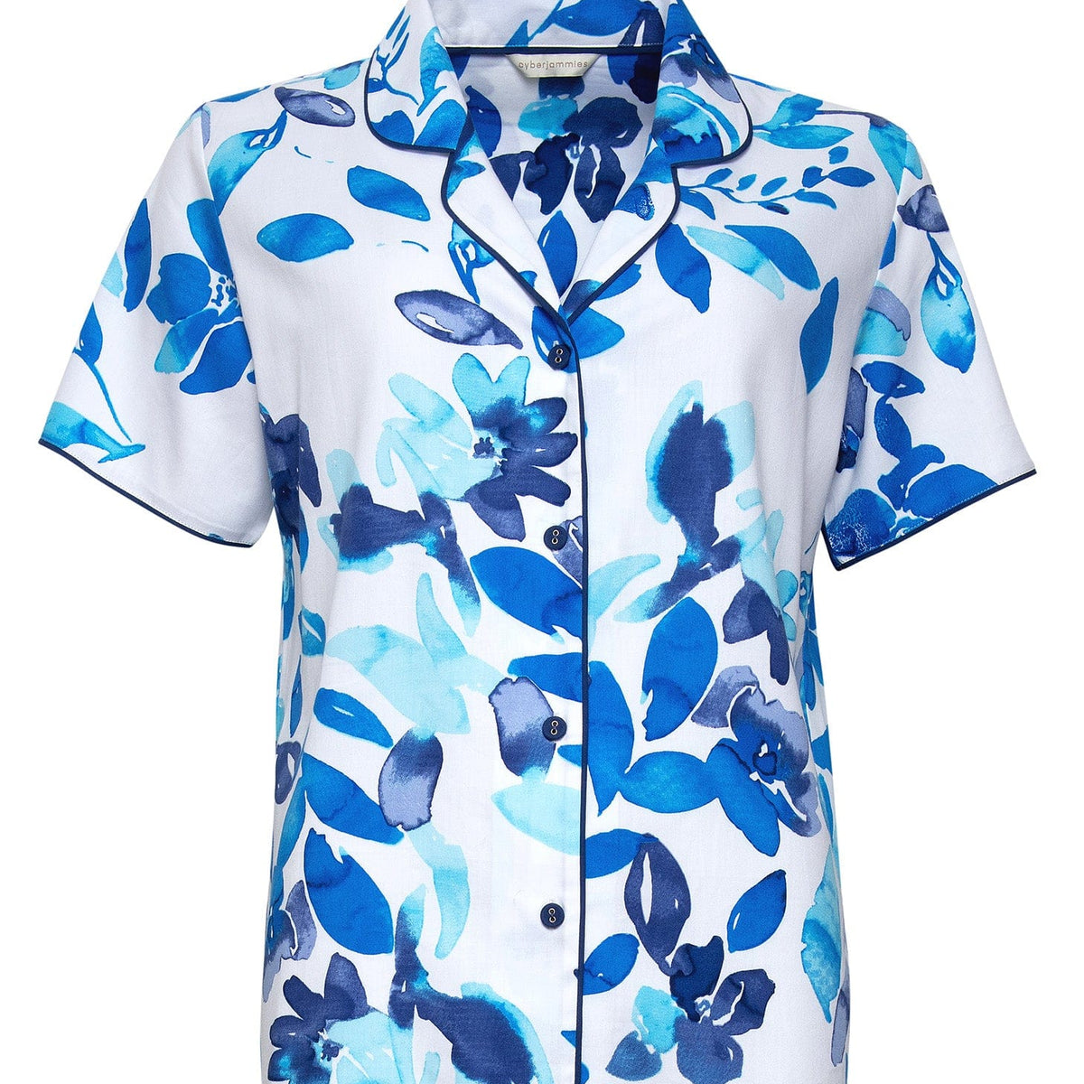 Cyberjammies Libby Bold Floral Button Through Pyjama Top - Blue/White ...