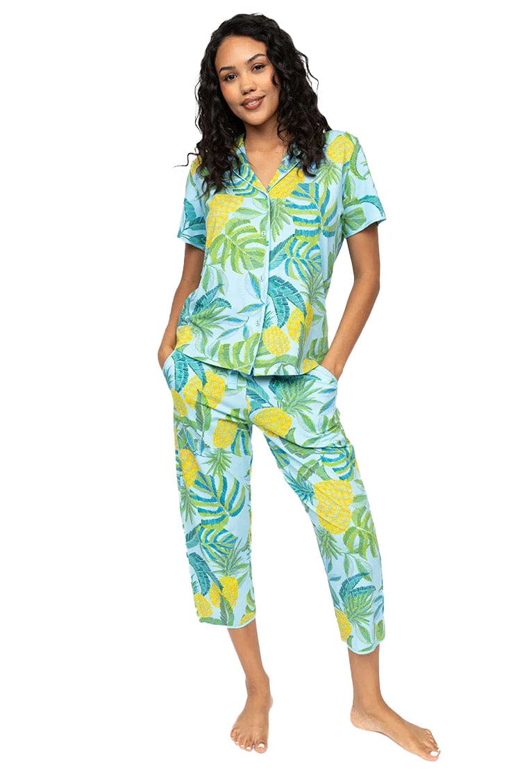 Cyberjammies Paige Pineapple Jersey Cropped Pyjama Set - Blue – Potters ...
