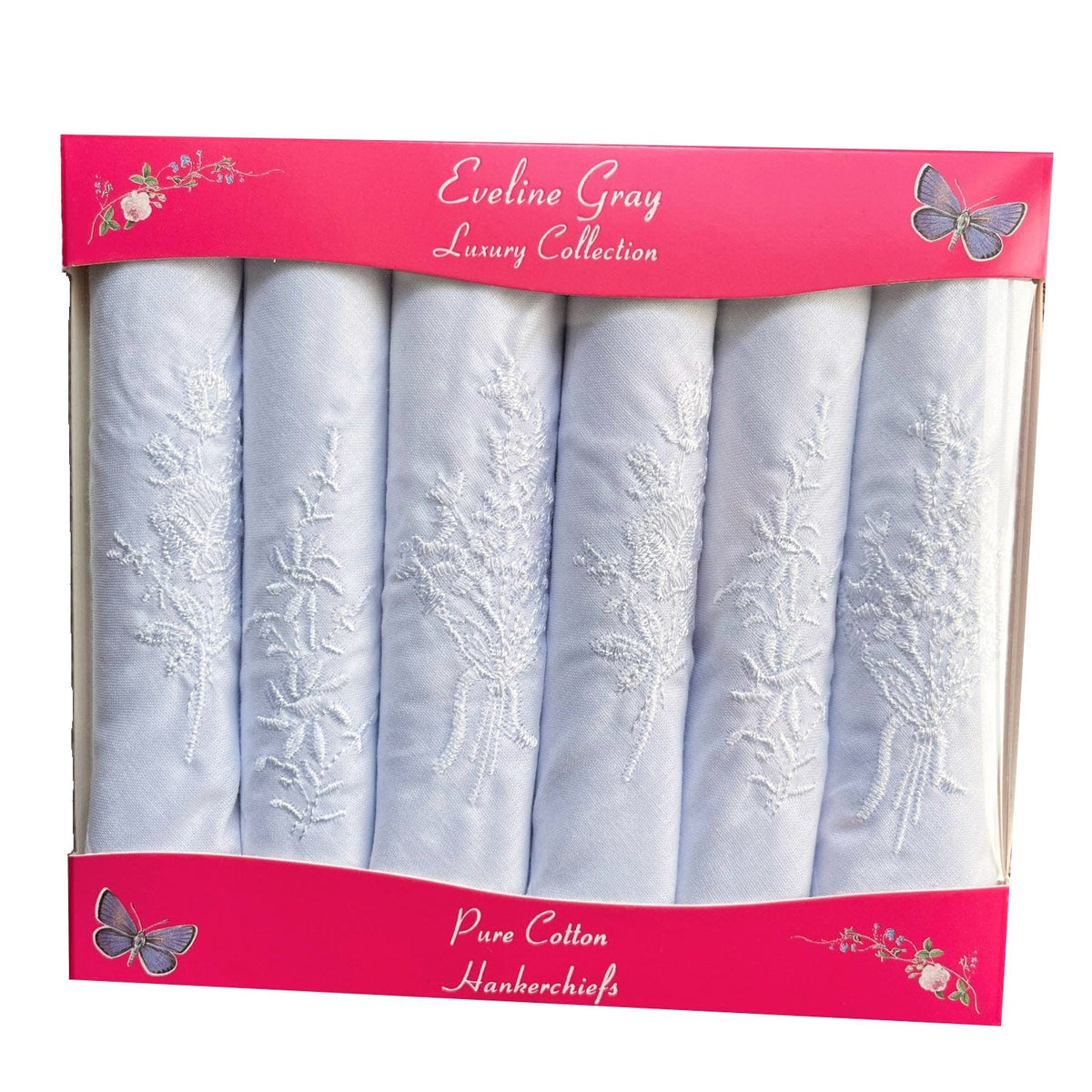 Hetherington Grey Pure Cotton Embroidered Handkerchiefs 6 Pack - White ...
