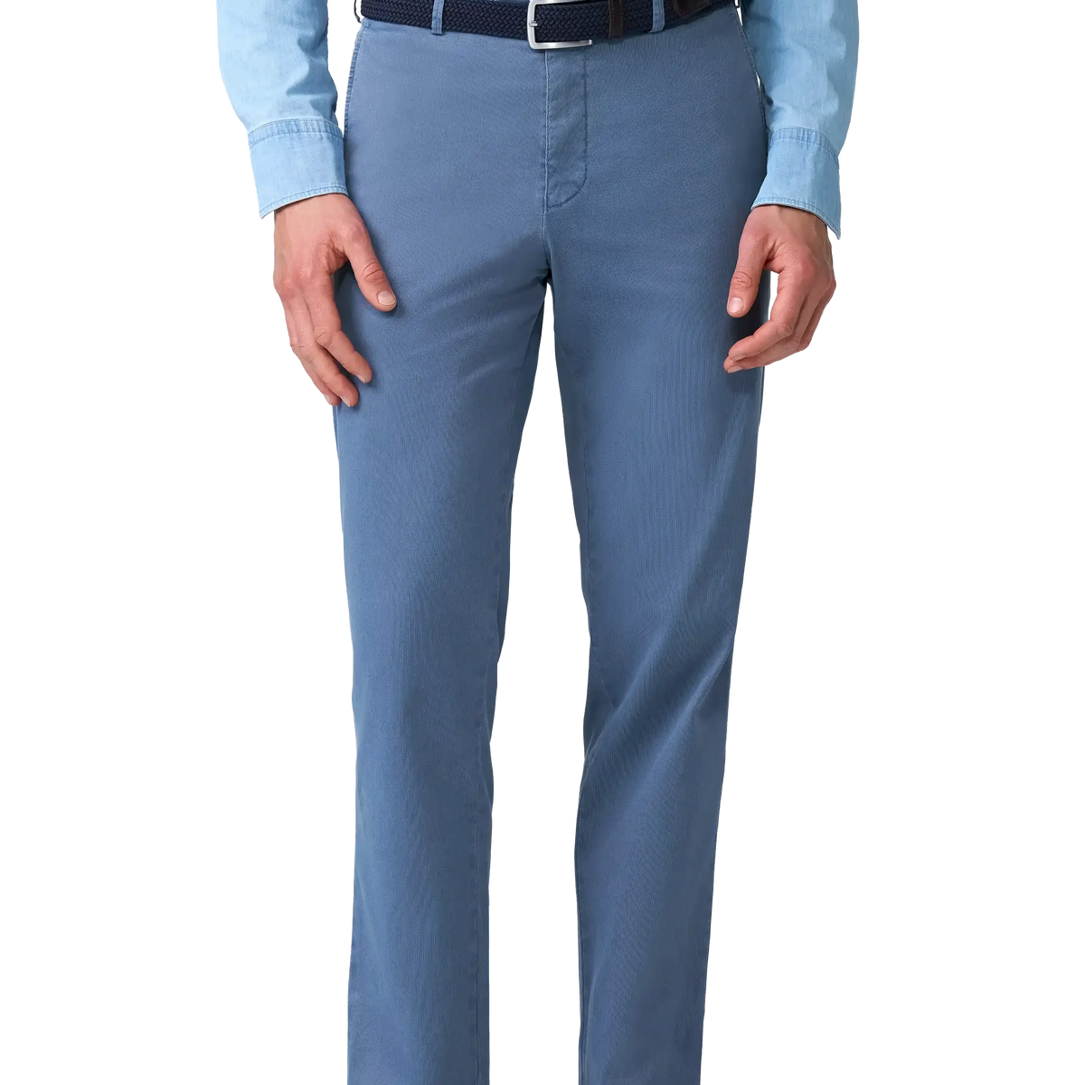 Meyer Roma Stretch Fine Texture Chino Trousers - Mid Blue – Potters of ...