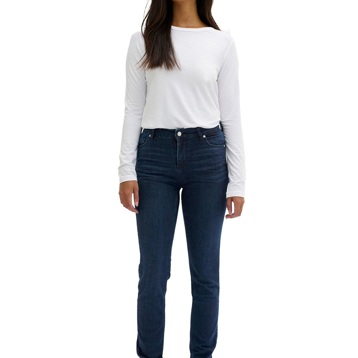My Essential Wardrobe The Celina High Waist Straight Jean - Dark Blue ...