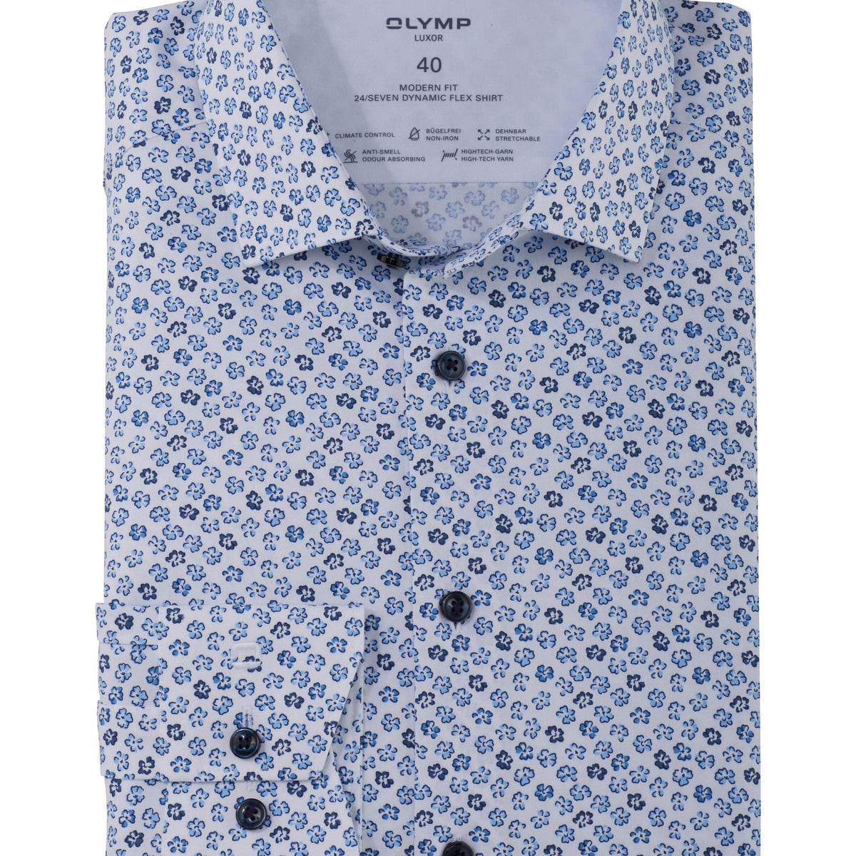 Olymp 24/7 Luxor Modern Fit Dynamic Flex Floral Print Shirt - Blue ...