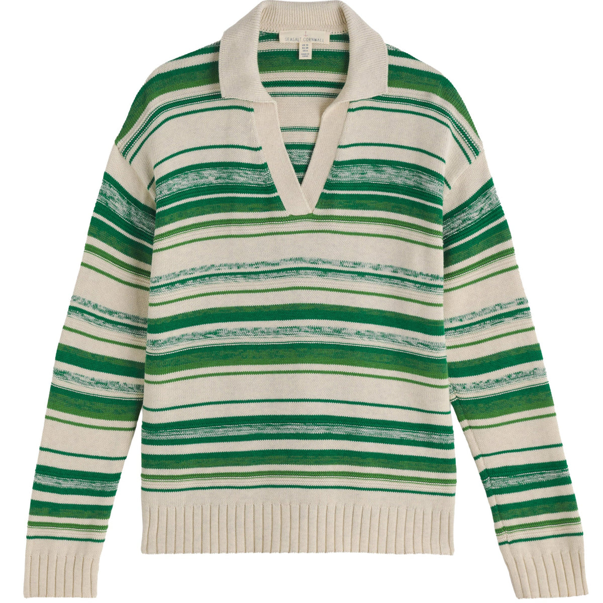 Seasalt Bird Flight V-Neck Collared Jumper - Corula Chalk Bright Green ...