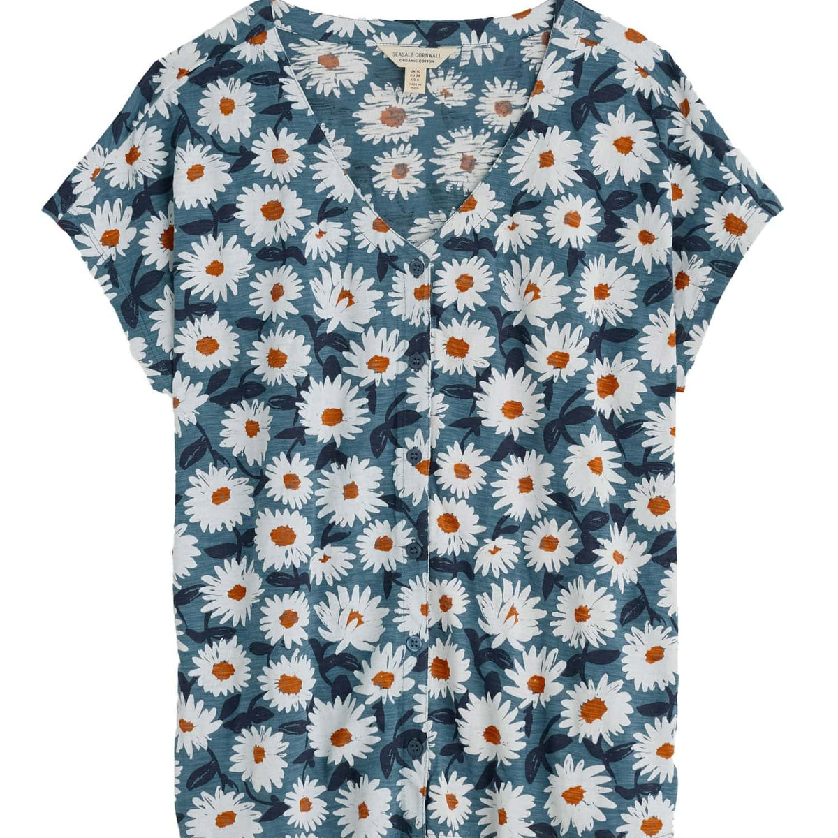 Seasalt Studio Glass V-Neck Jersey Top - Arty Daisy Dusky Jade ...