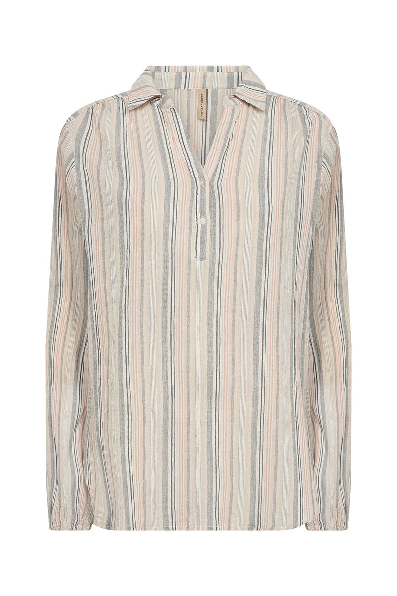 Soya Concept Patti Stripe Organic Cotton Blouse - Peach Pink Combi ...