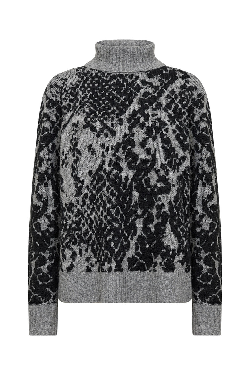 Soya Concept Vendi Patterned Polo Neck Jumper - Mid Grey Melange Combi ...