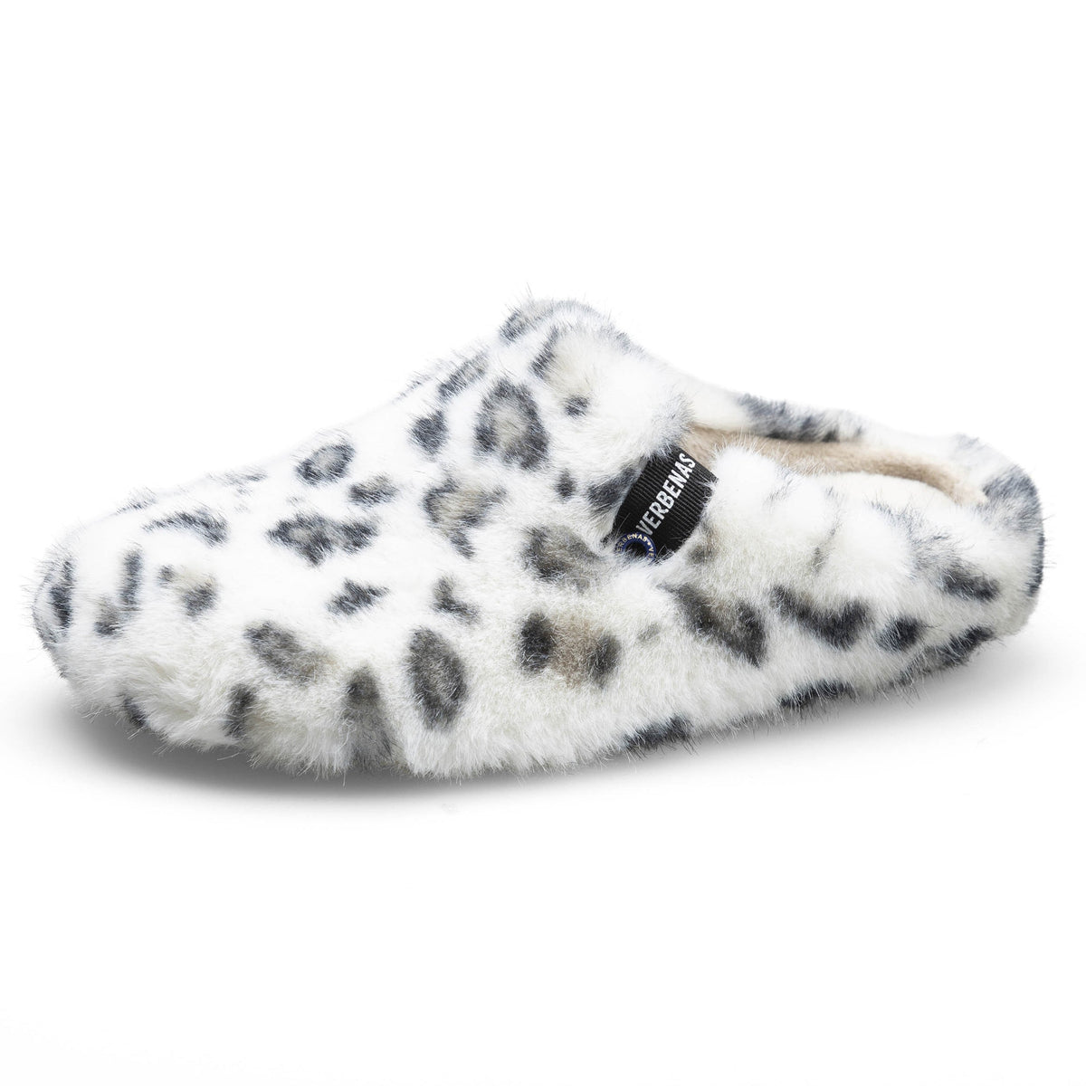 Verbenas York Fur Leopard Print Faux Fur Mule Slippers - Piedra ...
