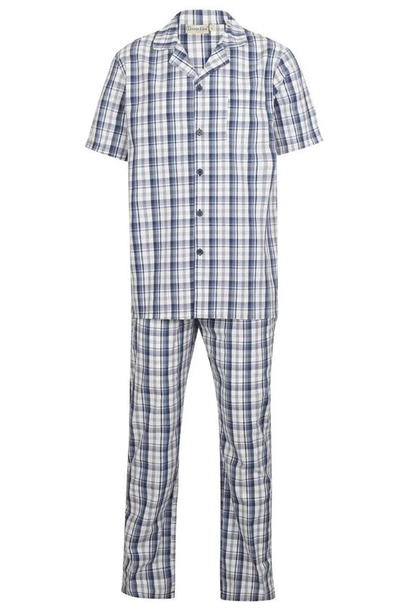 Walker Reid Check Cotton Short Sleeve Pyjama Set - Blue – Potters of Buxton